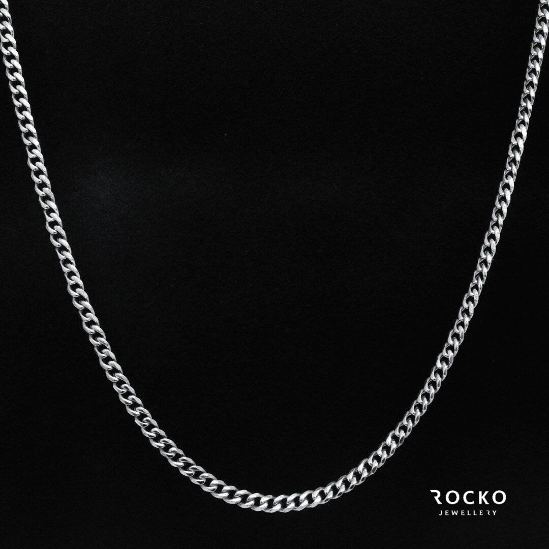 3mm Cuban Chain Necklace Silver Thin Cuban Flat Chain Silver Cuban ...