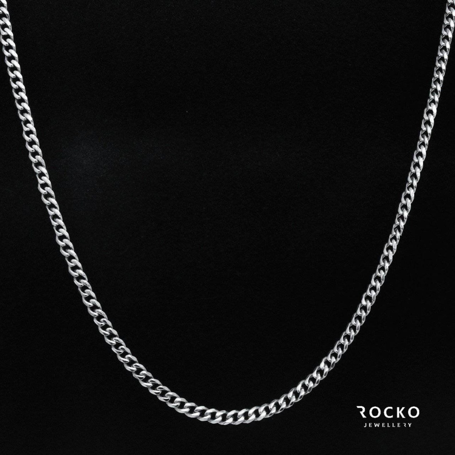3mm Cuban Chain Necklace Silver Thin Cuban Flat Chain Silver Cuban ...