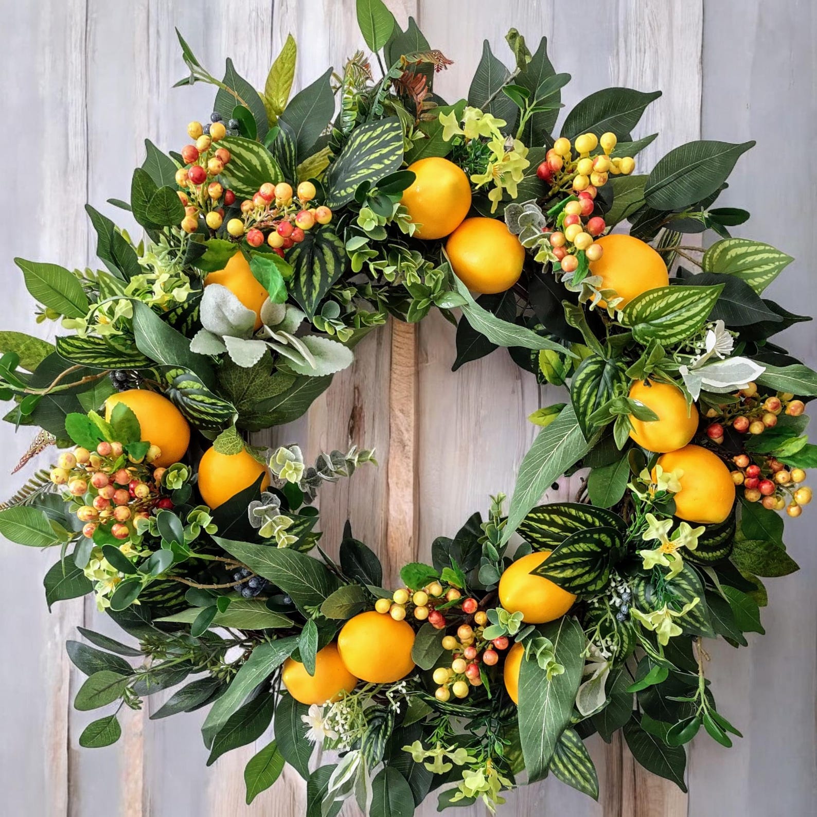 Lemon Wreath With Berries and Florals, Front Door Wreath, Summer Lemon ...