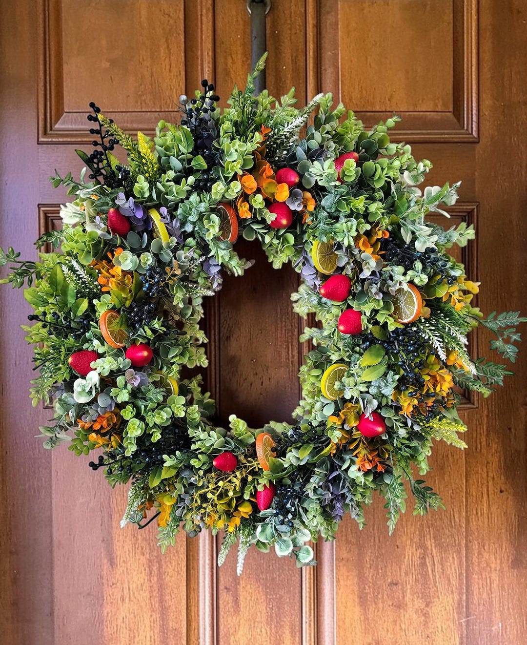 Strawberry Lemon Orange Pear Berry Wreath, Summer Spring Door Decor - Etsy