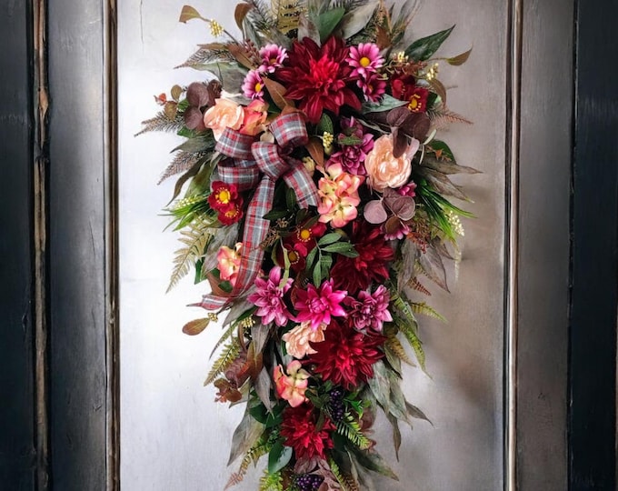 Fall Autumn Door Swag, Fall Front Door Wreath Swag, Welcome Fall Swag ...