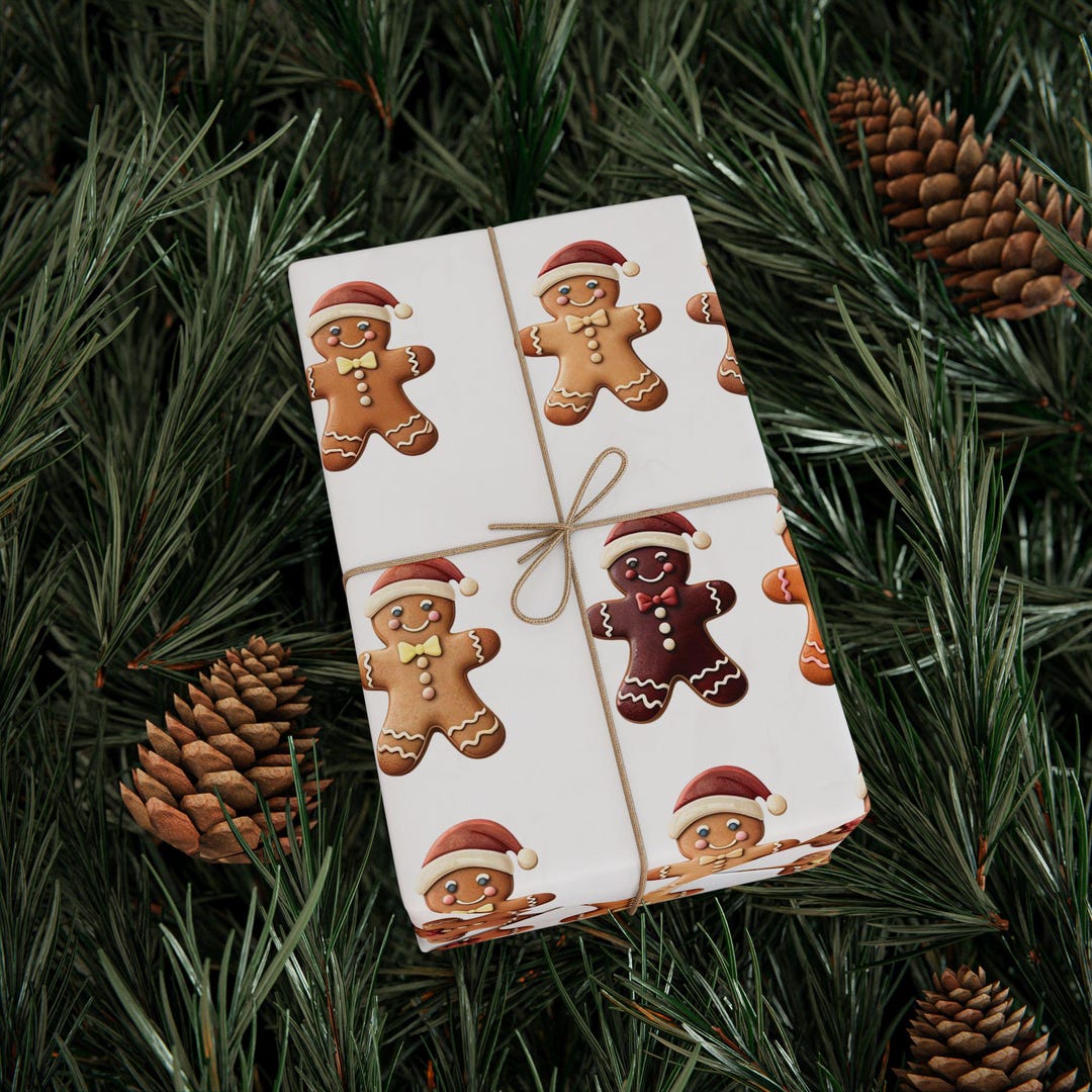 Christmas Wrapping Paper, Gingerbread Man Wrapping Paper, Festive ...