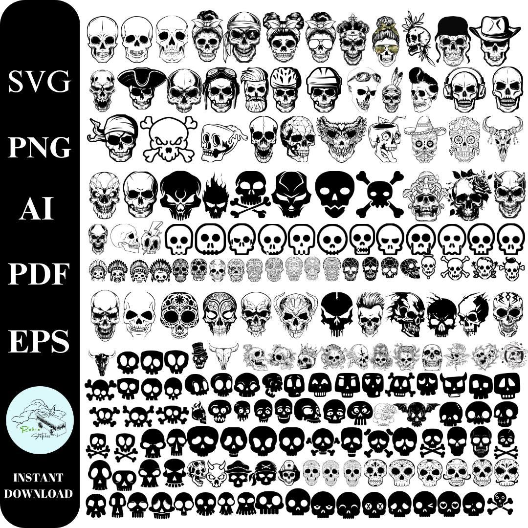 Skull Svg, Skull Bundle Svg, Skull Png, Skull Clipart, Skull Cut File ...