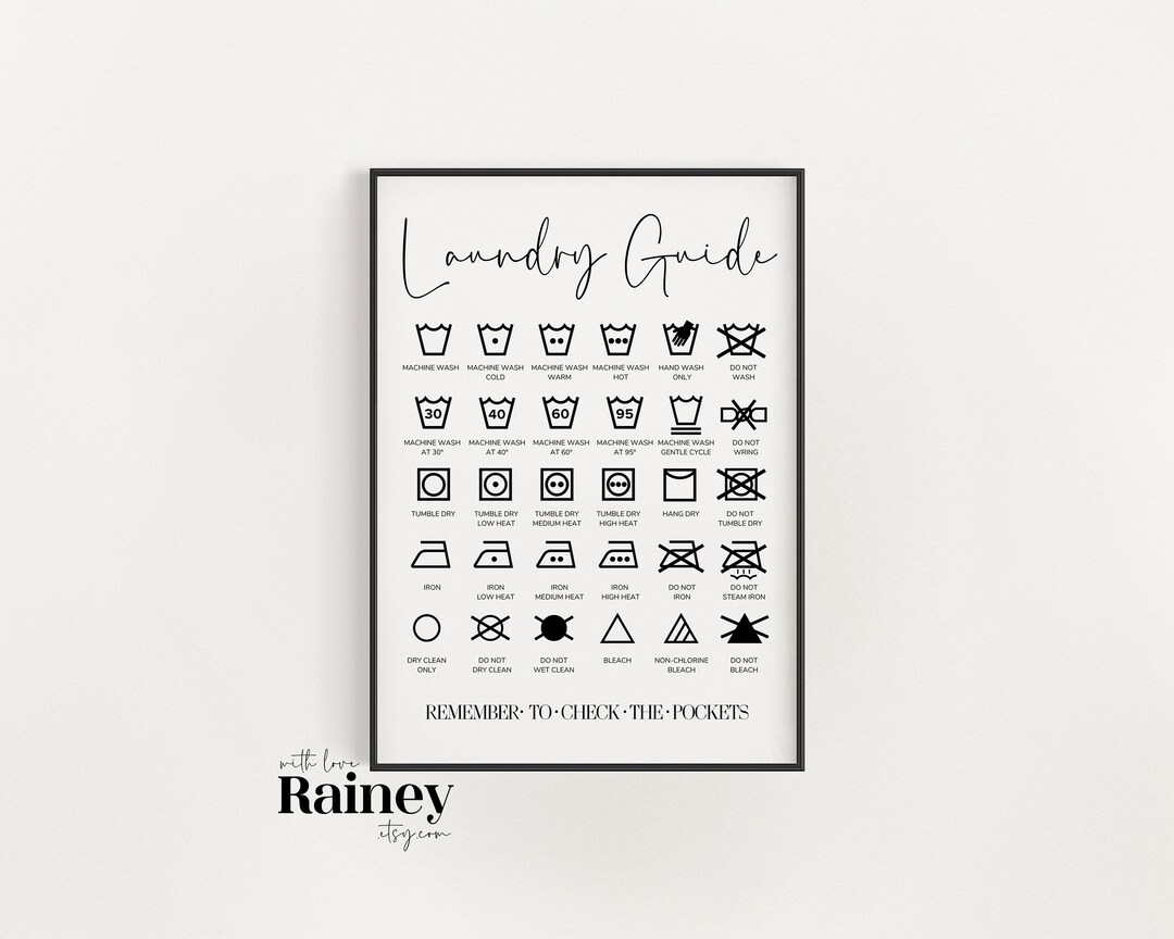 Laundry Guide Print, Kitchen Prints, Utility Prints, Washing Symbol ...