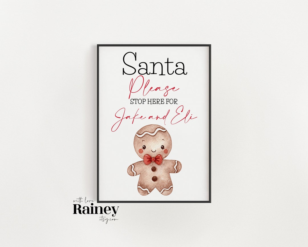 Personalised Santa Please Stop Here Sign, Children's Christmas Print ...