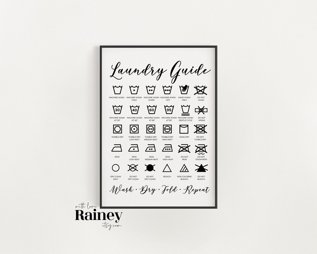 Laundry Guide Print, Kitchen Prints, Utility Prints, Washing Symbol ...