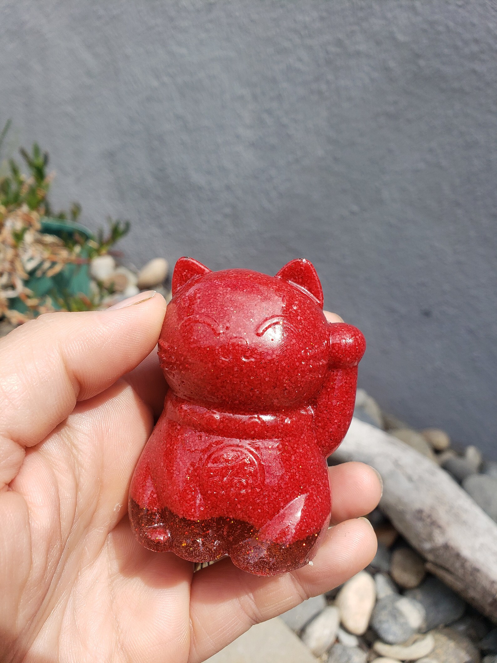 Maneki Neko Lucky Cat Hand Made Resin Kitty Statue With Stone/sand ...