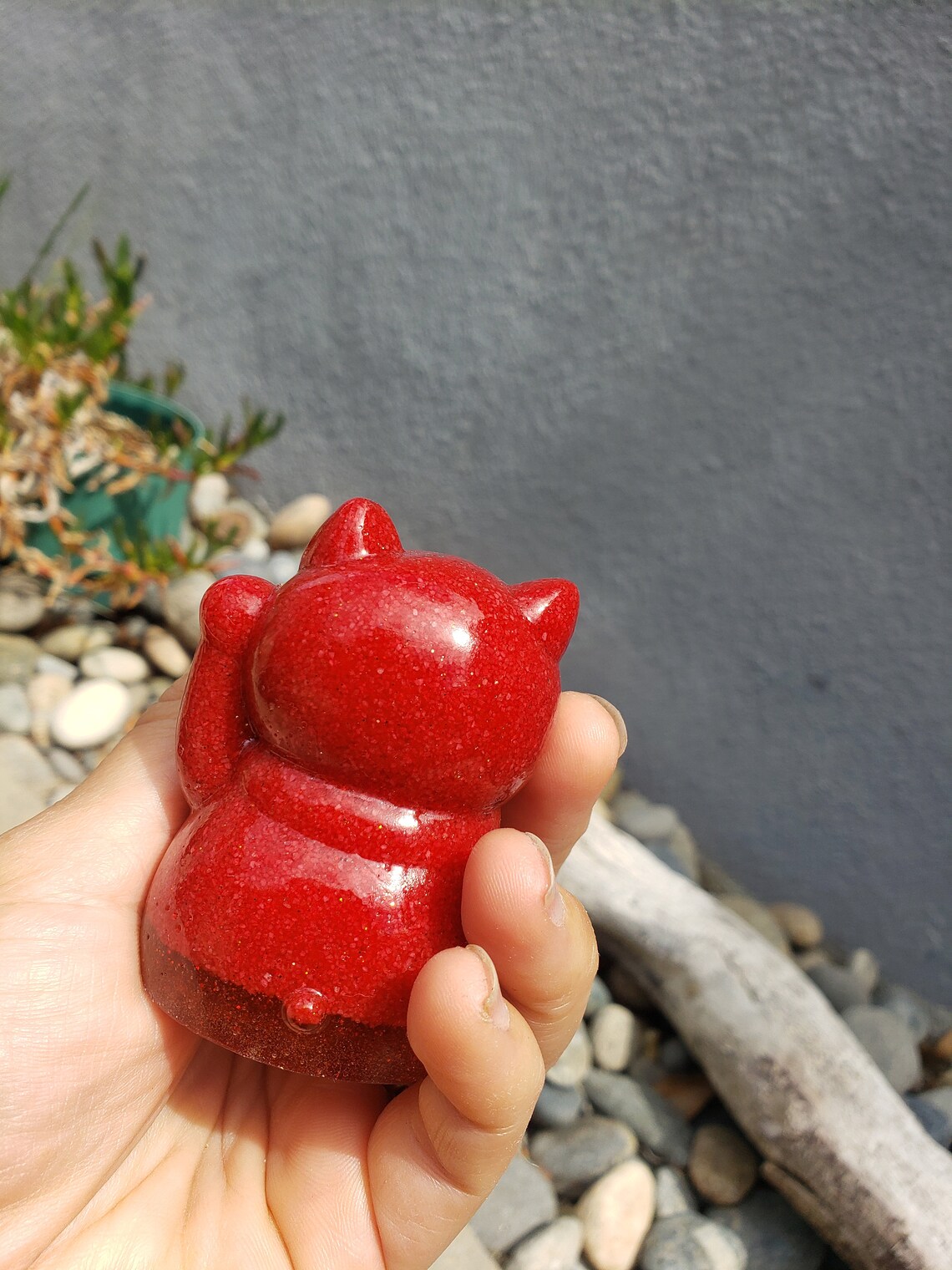 Maneki Neko Lucky Cat Hand Made Resin Kitty Statue With Stone/sand ...