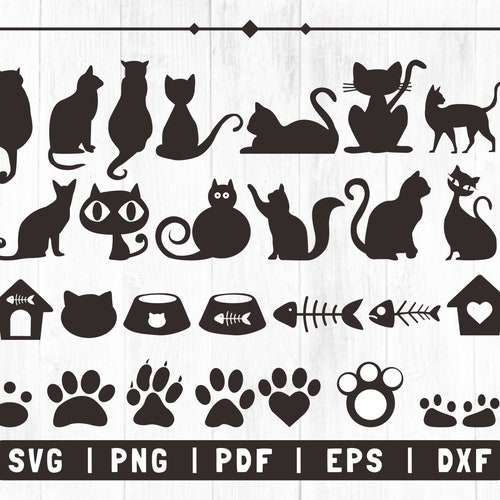 Cat Svg Cute Cats Svg Cat Clipart Paw Svg Instant - Etsy