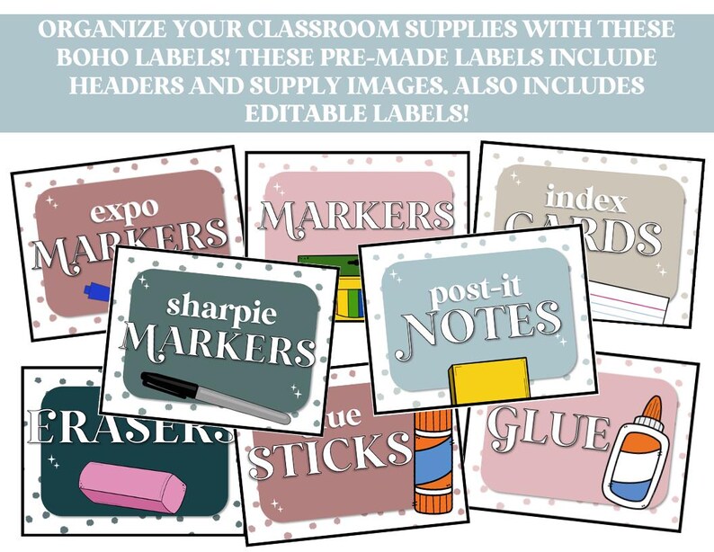 Editable Supply Bin Labels | Classroom Supplies | Boho Bliss - Etsy