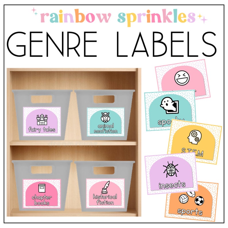 Editable Genre Labels | Classroom Library | Rainbow Sprinkles - Etsy
