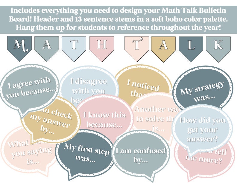 Soft Boho Math Talk Posters | Sentence Stems | Number Talks - Etsy