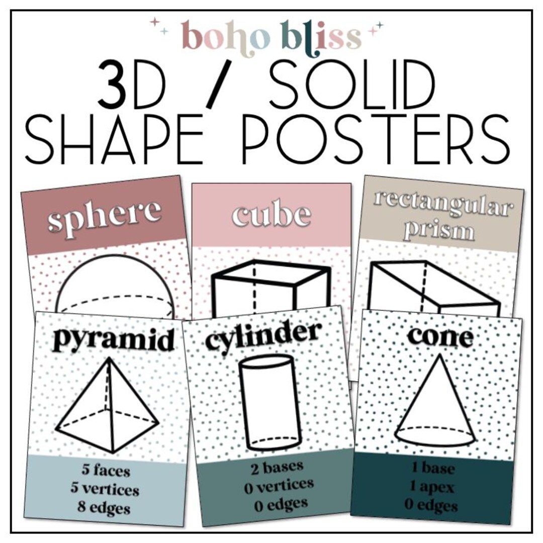 Boho Bliss 3D / Solid Shape Posters | Shape Attributes - Etsy