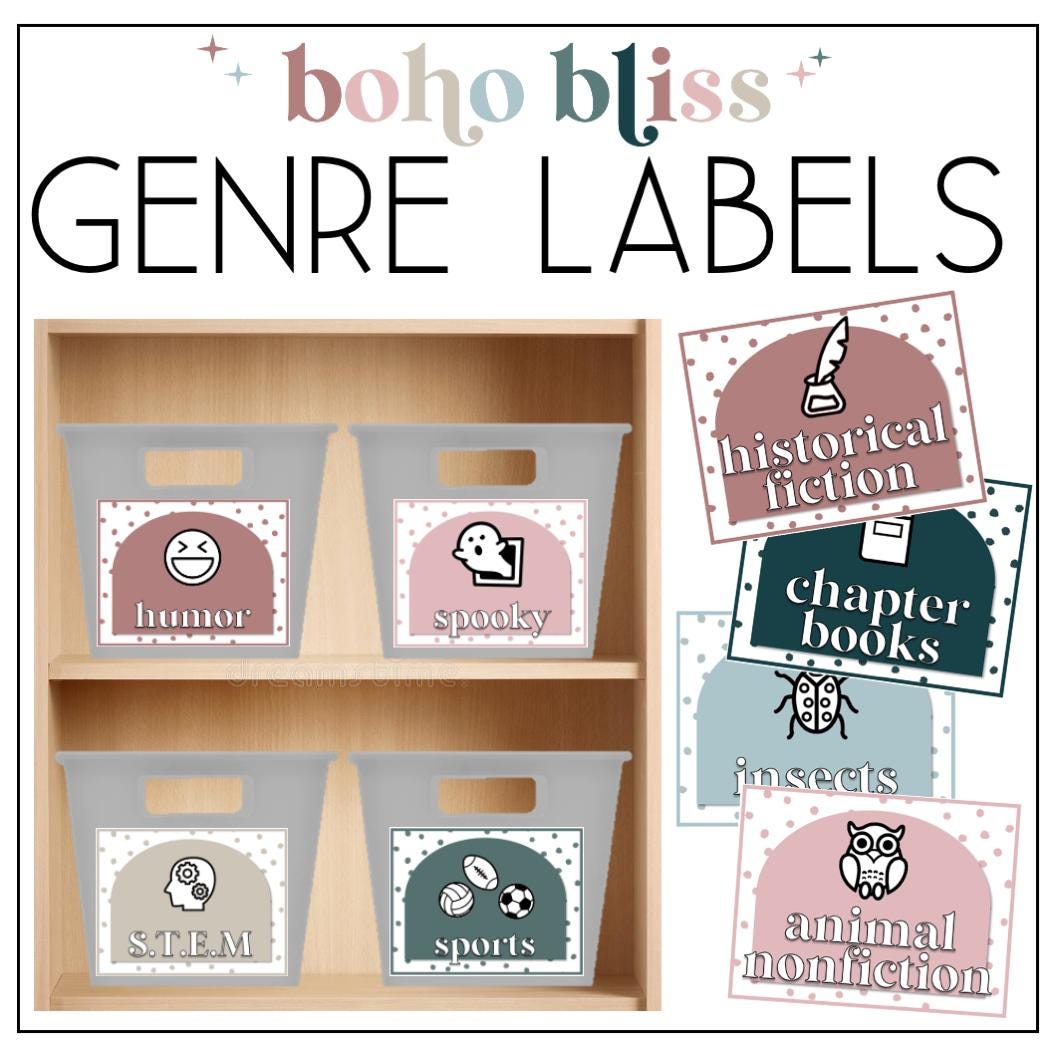 Editable Genre Labels | Classroom Library | Boho Bliss - Etsy