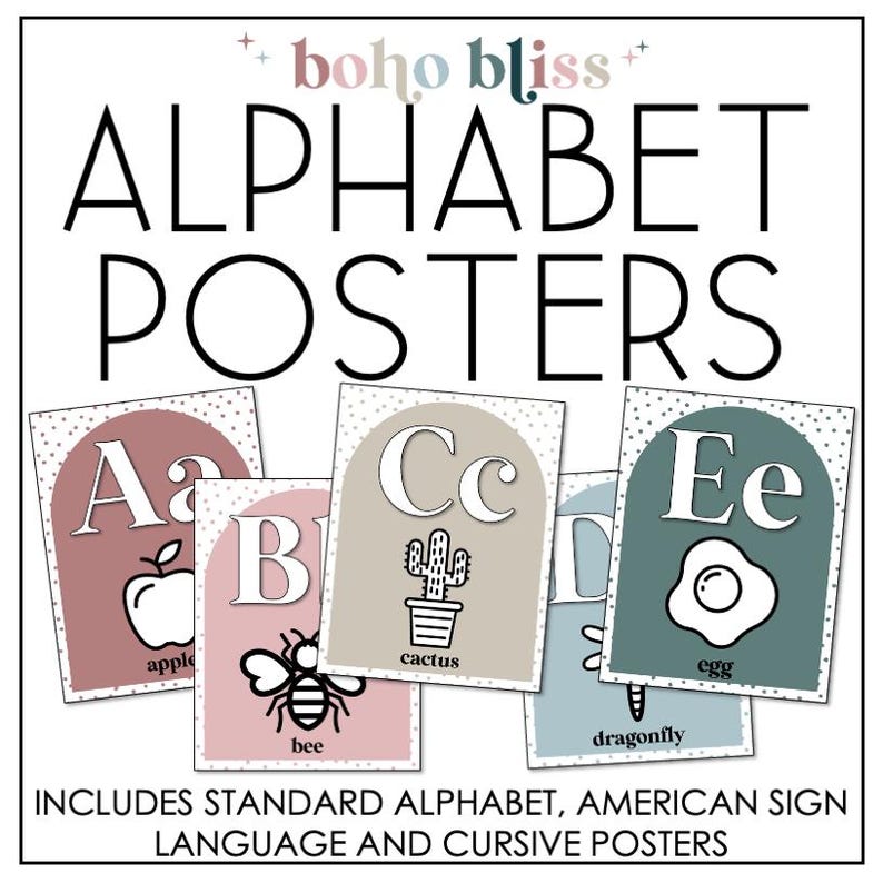 Alphabet Posters and Chart | Cursive | ASL | Boho Bliss - Etsy