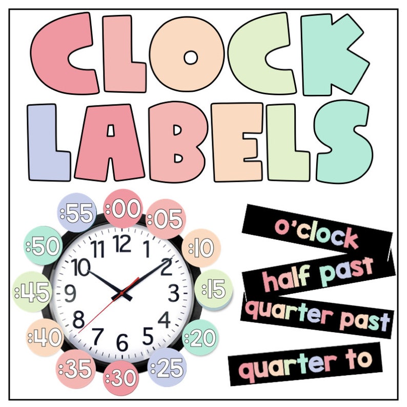 Bright Pastel Clock Labels - Etsy