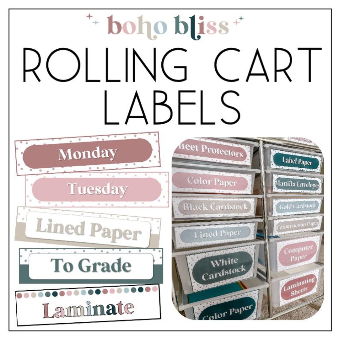 Boho Bliss Editable Rolling Cart Labels | Sterilite 3 Drawer Labels - Etsy
