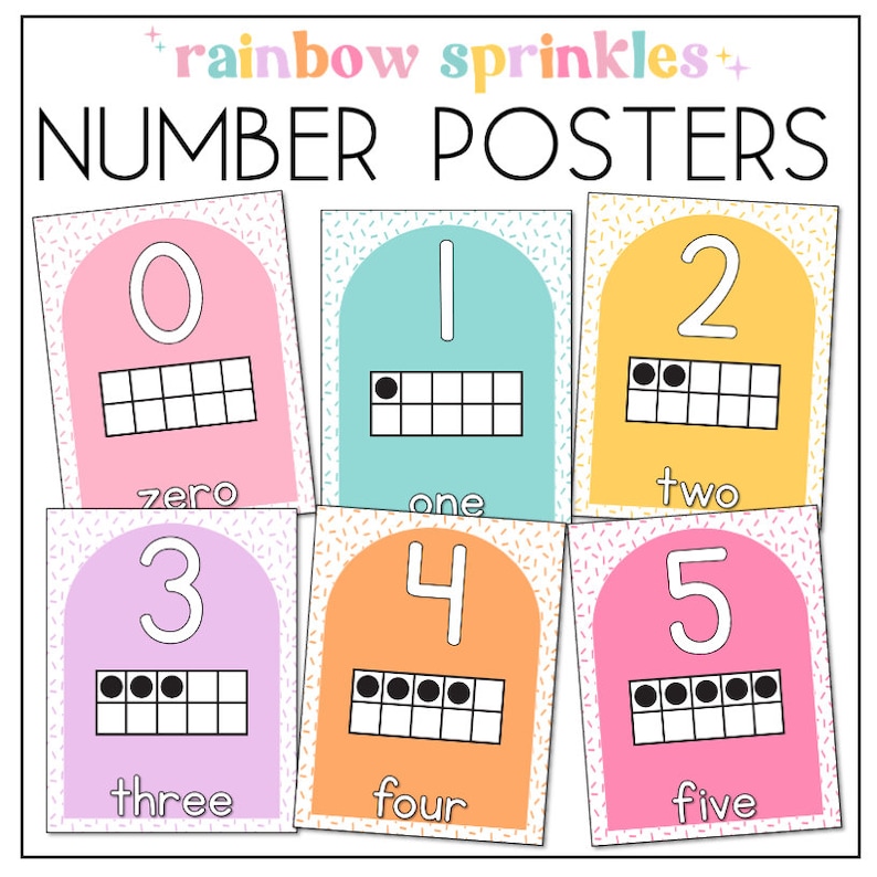 Bright Number Posters | 0-20 | Ten Frames | Rainbow Sprinkle - Etsy