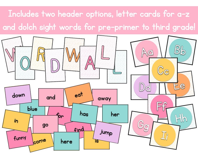 Editable Word Wall | Dolch Sight Words | Rainbow Sprinkle - Etsy