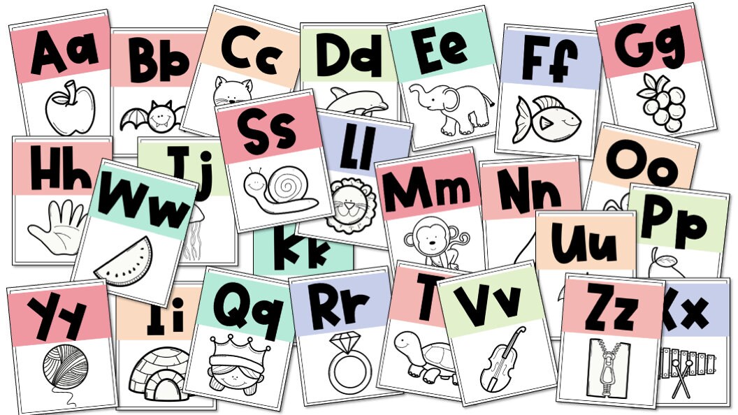 Bright Pastel Alphabet Posters and Alphabet Chart | Cursive | ASL - Etsy