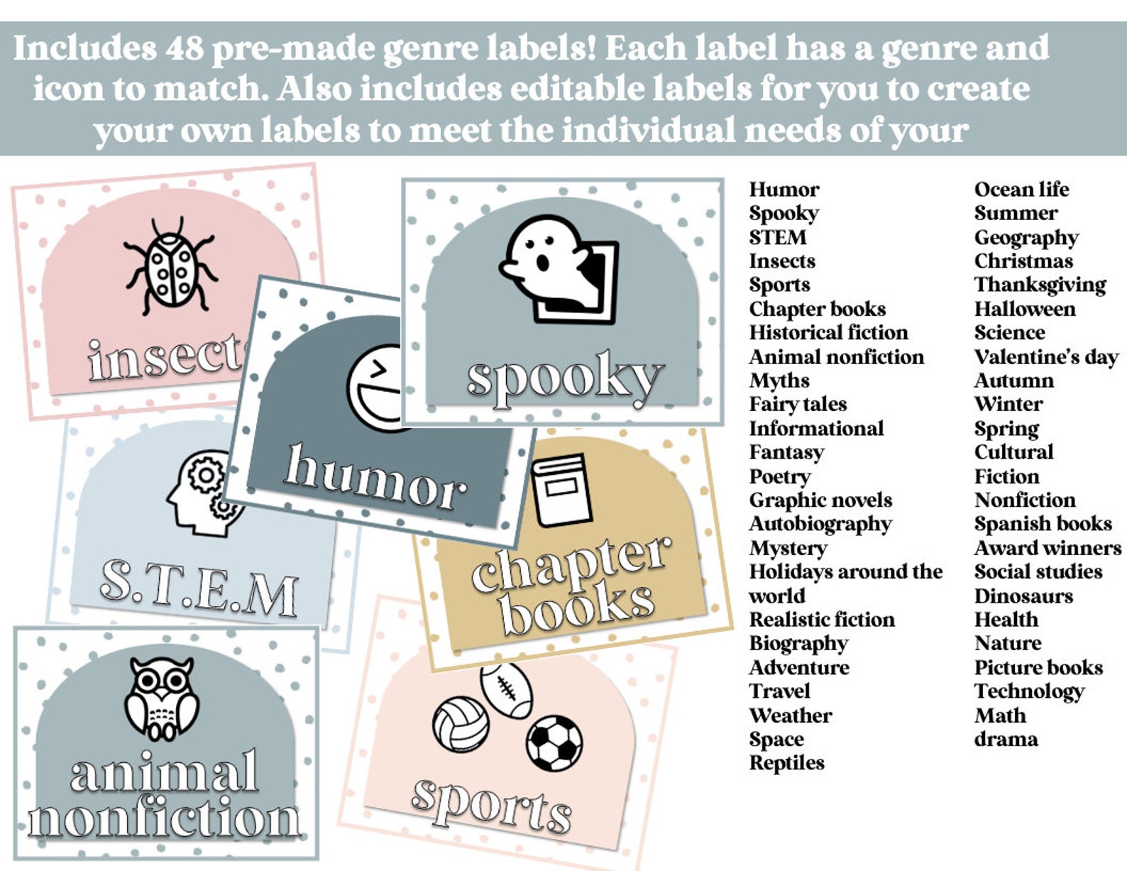 Editable Genre Labels | Classroom Library | Soft Boho - Etsy