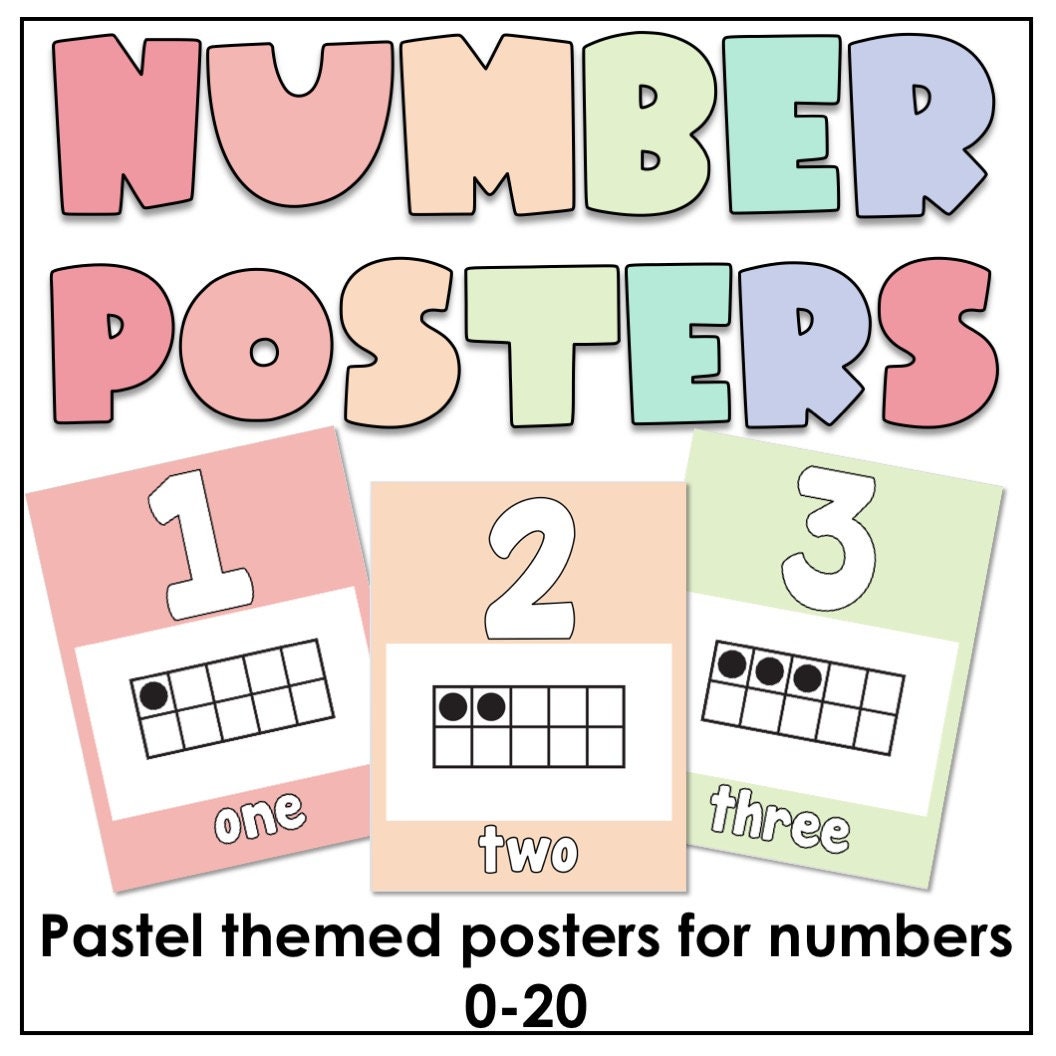 Bright Pastel Number Posters | 0-20 | Ten Frames - Etsy