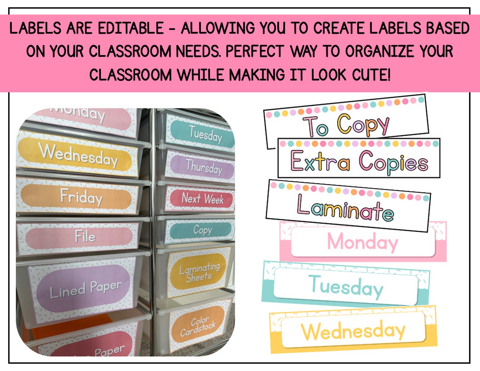 Editable Rolling Cart Labels Sterilite 3 Drawer Labels Rainbow ...