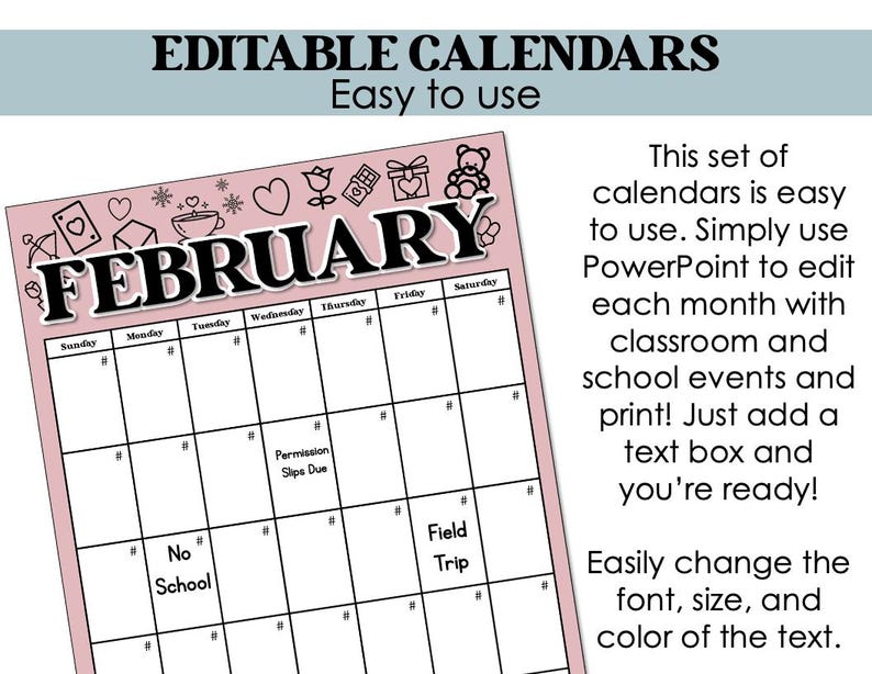 Editable Boho Bliss Monthly Printable Calendars | Color and B&W - Etsy