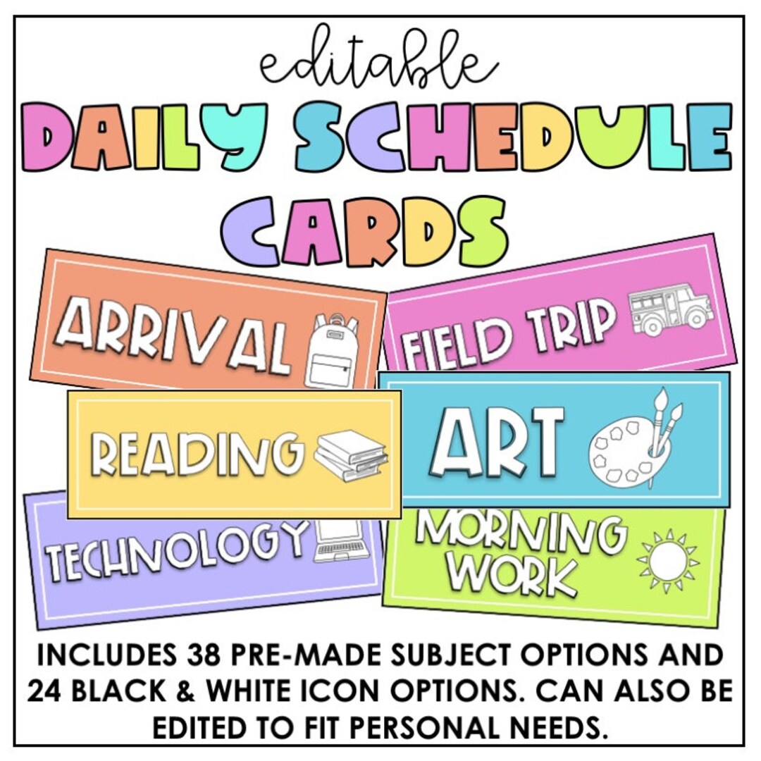 EDITABLE Colorful Daily Schedule Cards | Daily Agenda - Etsy