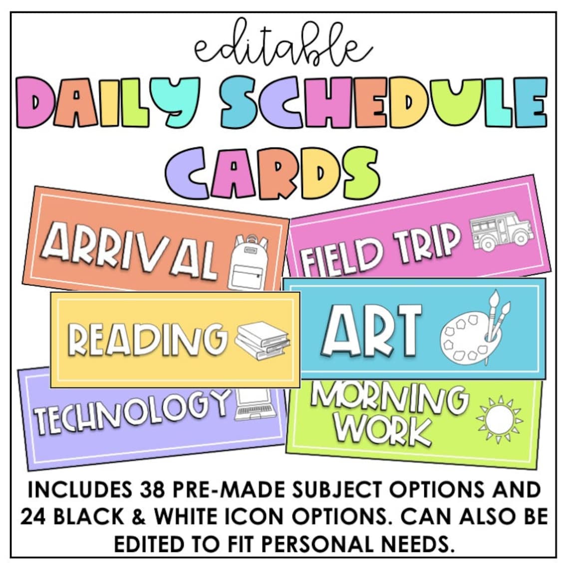 EDITABLE Colorful Daily Schedule Cards | Daily Agenda - Etsy