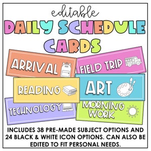 EDITABLE Colorful Daily Schedule Cards | Daily Agenda - Etsy