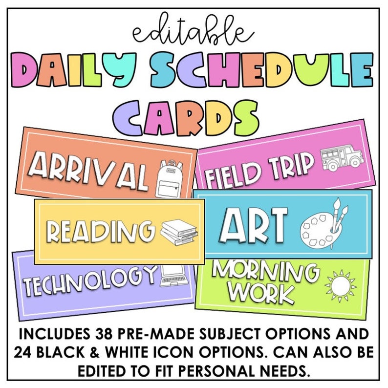 EDITABLE Colorful Daily Schedule Cards | Daily Agenda - Etsy