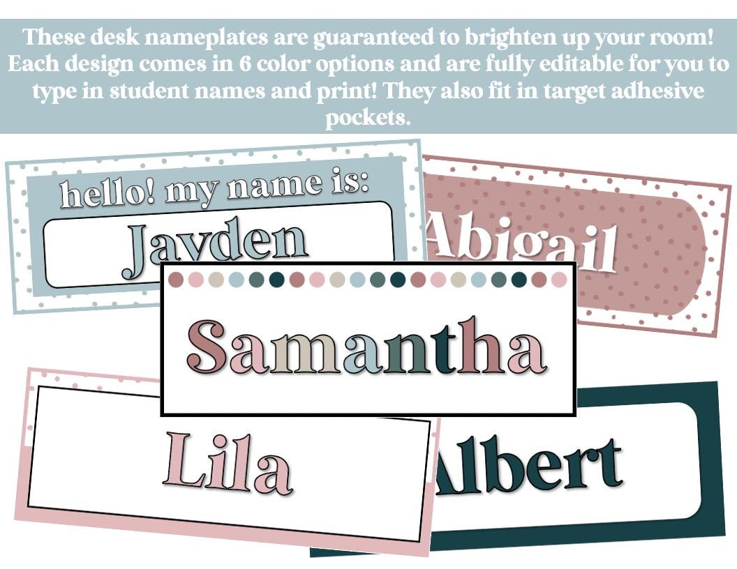 Editable Student Desk Name Tags | Name Plates | Boho Bliss - Etsy