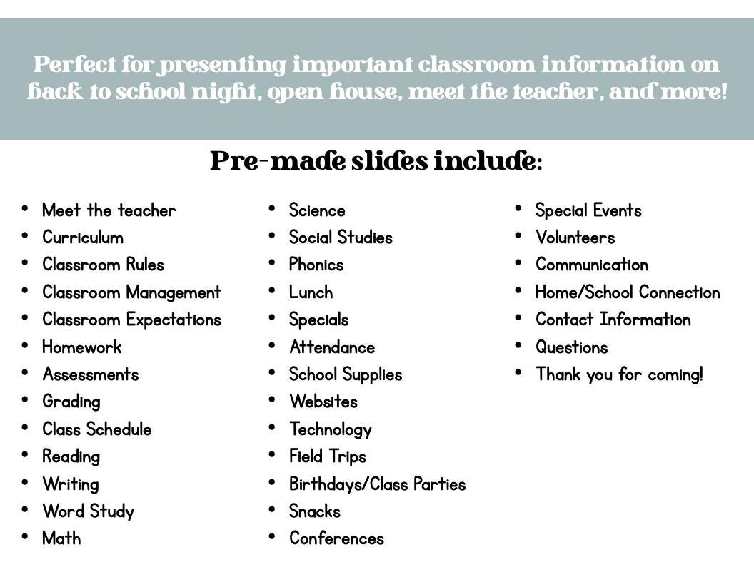 Editable Back to School Night Powerpoint Presentation | Meet the ...