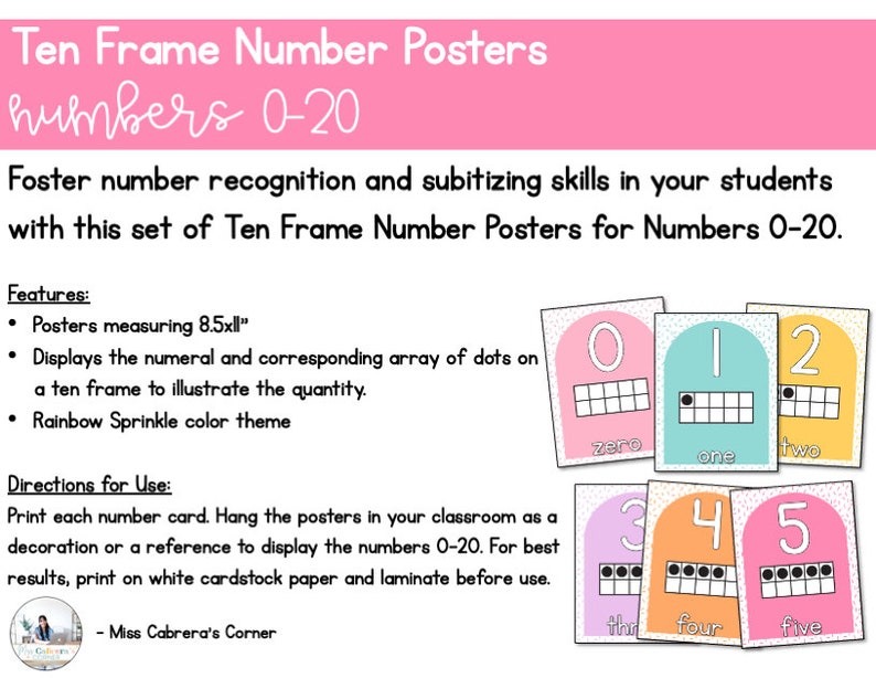 Bright Number Posters | 0-20 | Ten Frames | Rainbow Sprinkle - Etsy