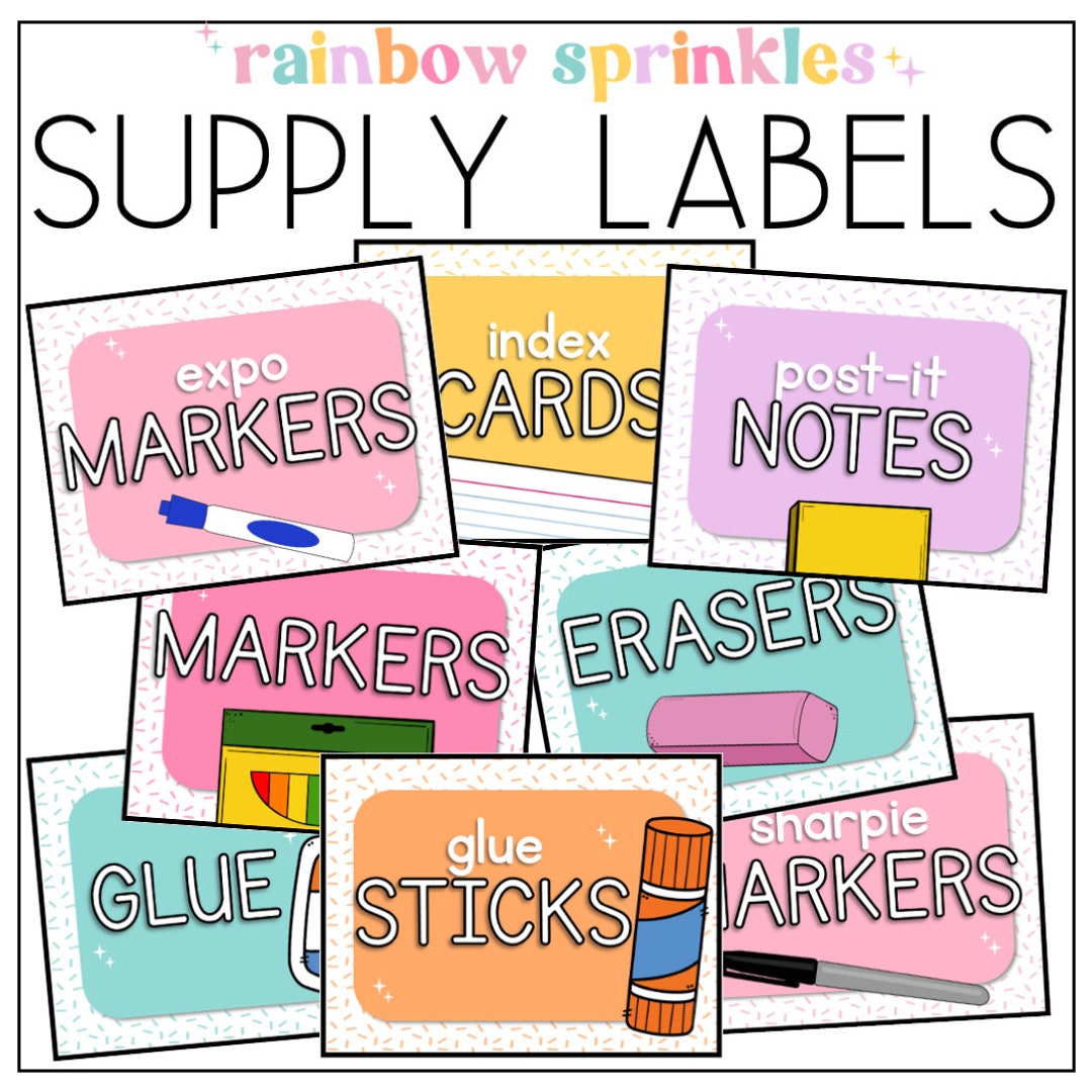 Editable Supply Bin Labels | Classroom Supplies | Rainbow Sprinkles - Etsy