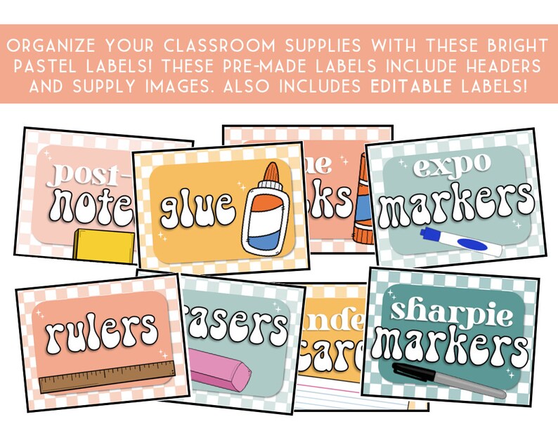 Editable Supply Bin Labels | Classroom Supplies | Pastel Paradise - Etsy