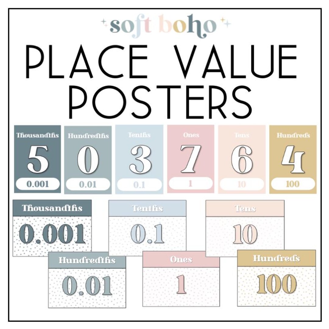 Soft Boho Place Value Posters | Thousandths to Billion | Decimals ...