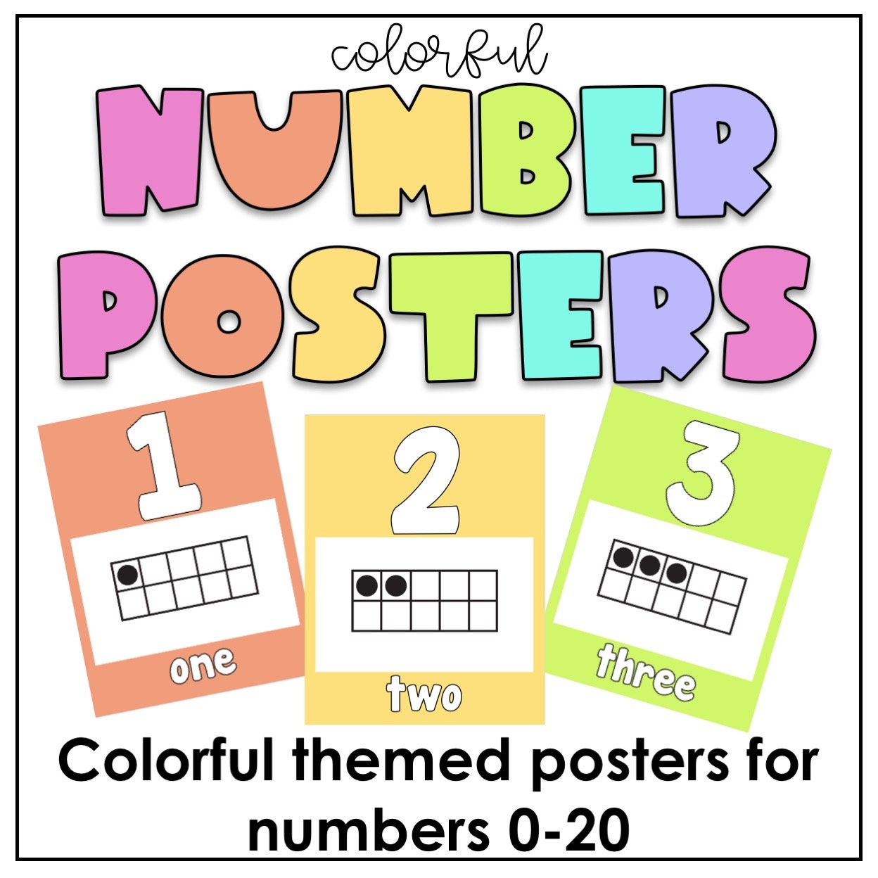 Colorful Number Posters 0-20 With Ten Frames - Etsy