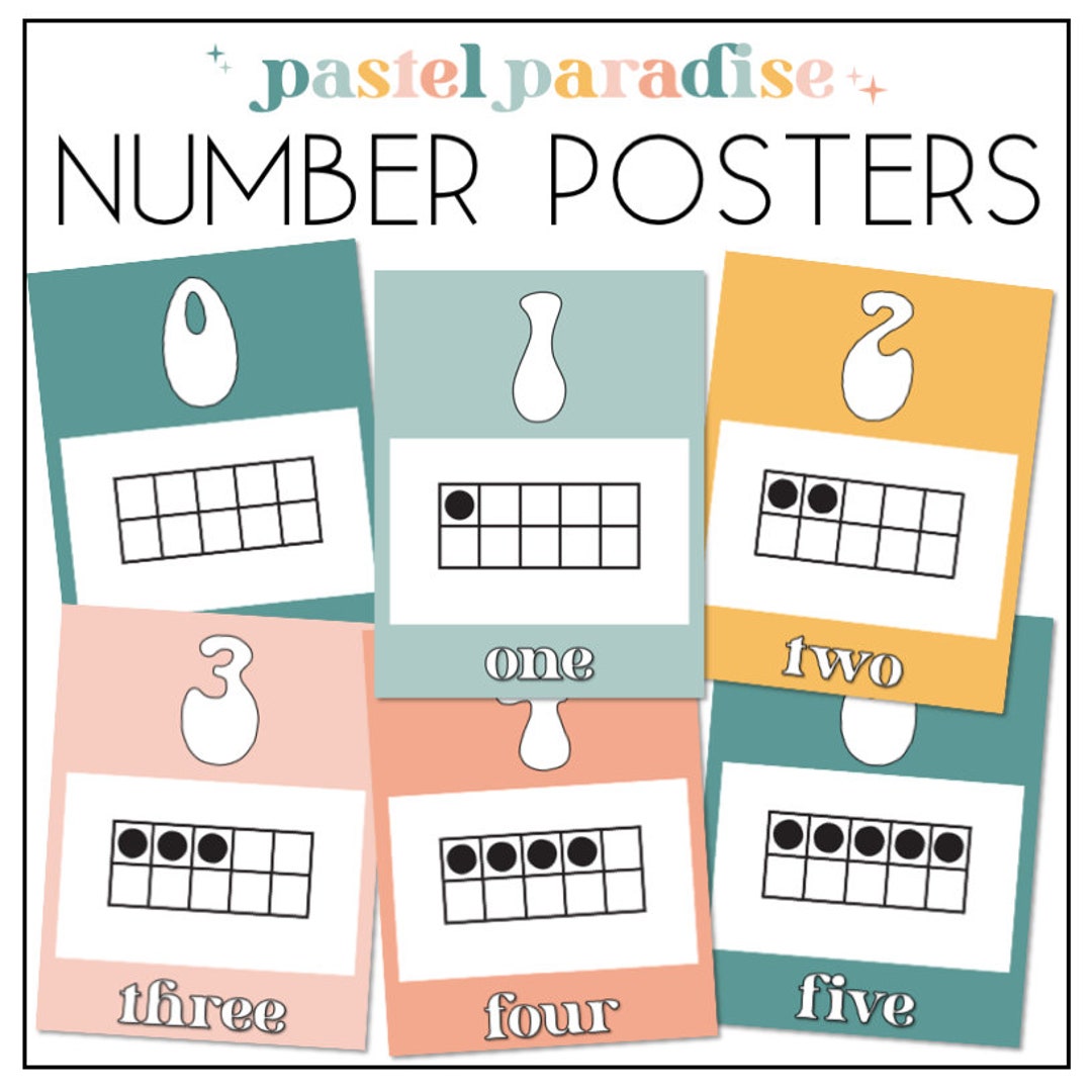 Pastel Number Posters | 0-20 | Ten Frames | Pastel Paradise - Etsy