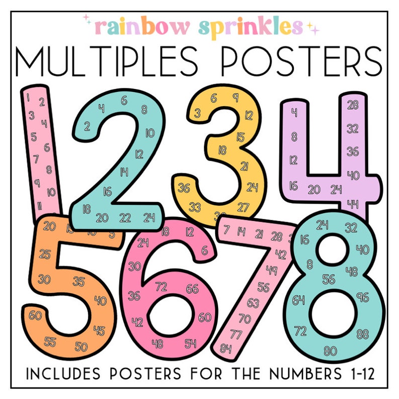 Multiples Posters | Rainbow Sprinkle | Skip Counting - Etsy