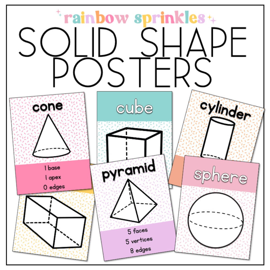 Rainbow Sprinkle 3D / Solid Shape Posters | Shape Attributes - Etsy