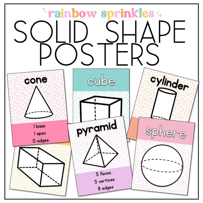 Rainbow Sprinkle 3D / Solid Shape Posters | Shape Attributes - Etsy