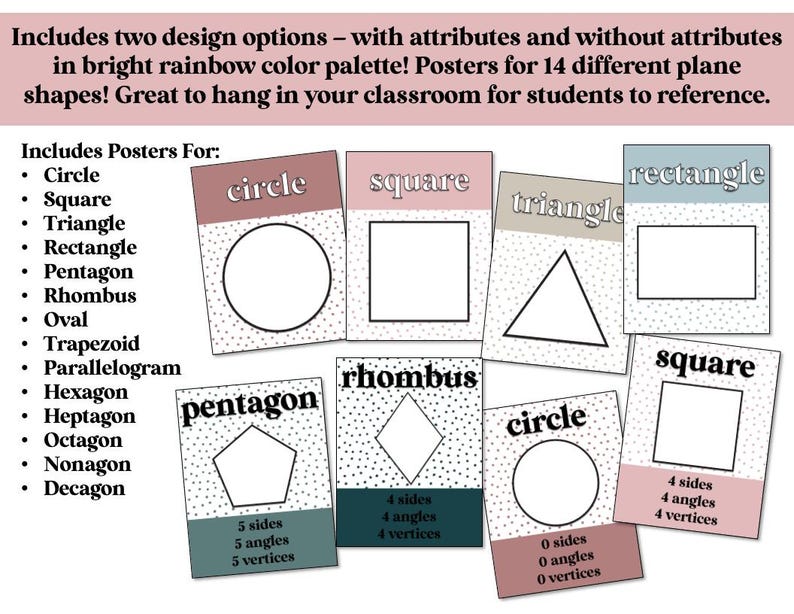 Boho Bliss 2D / Plane Shapes Posters | Shape Attributes - Etsy