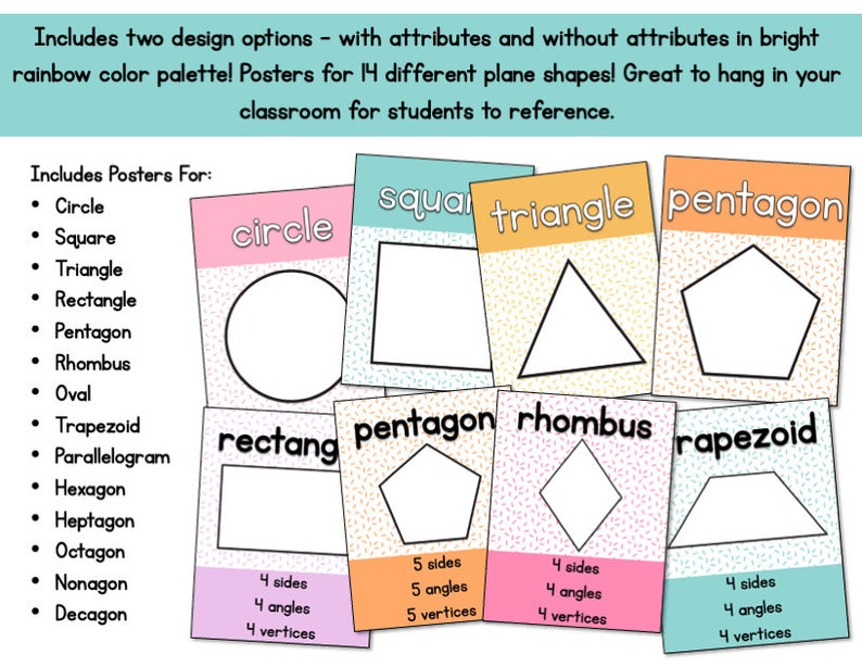 Rainbow Sprinkle 2D / Plane Shapes Posters | Shape Attributes - Etsy