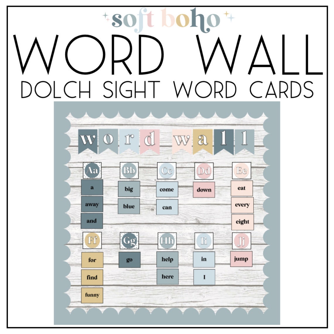 Editable Word Wall | Dolch Sight Words | Sight Words | Soft Boho - Etsy
