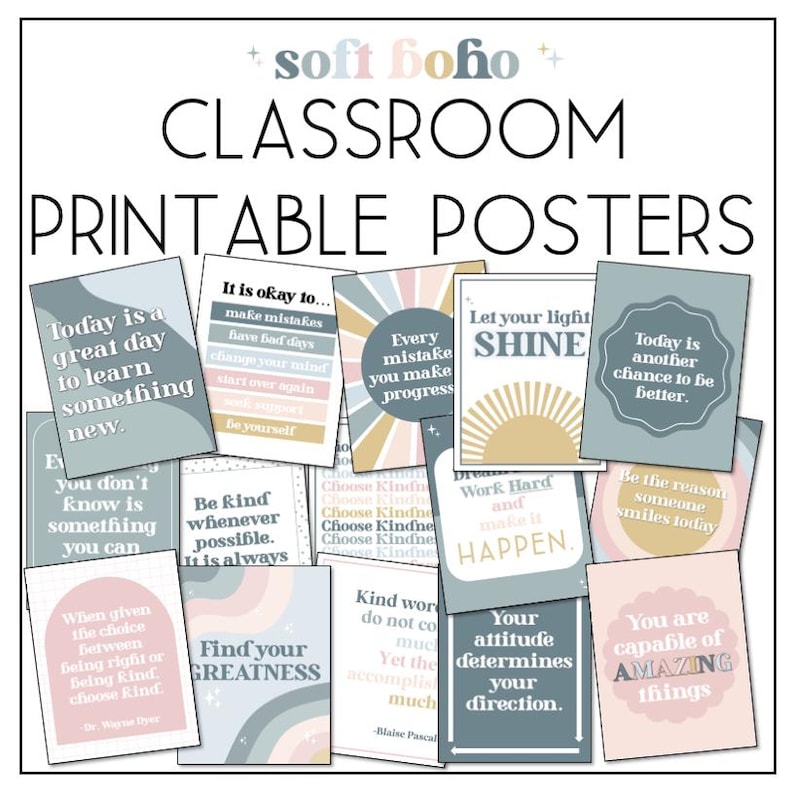 Soft Boho Classroom Posters | Quotes | Motivational Posters - Etsy
