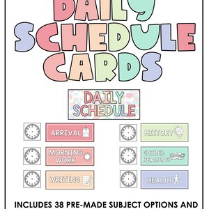 Editable Bright Pastel Schedule Cards | Daily Schedule and Clocks - Etsy