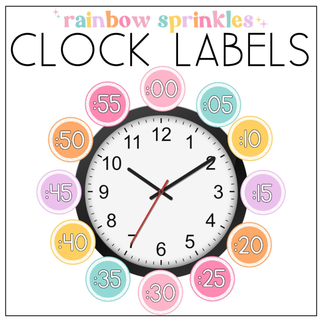 Bright Clock Labels | 5 Minute Intervals | Rainbow Sprinkle - Etsy