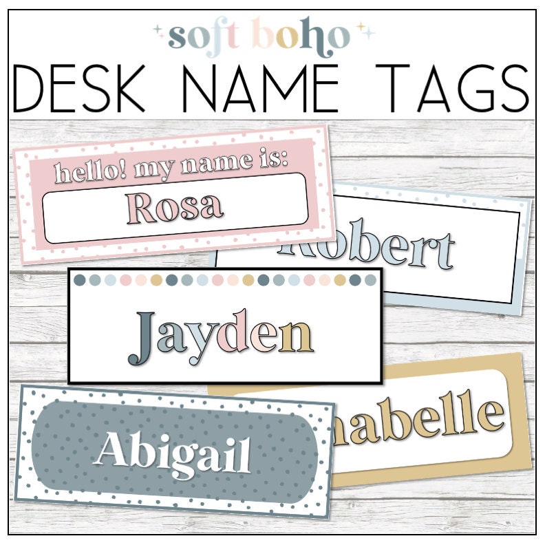 Editable Student Desk Name Tags Name Plates Soft Boho - Etsy